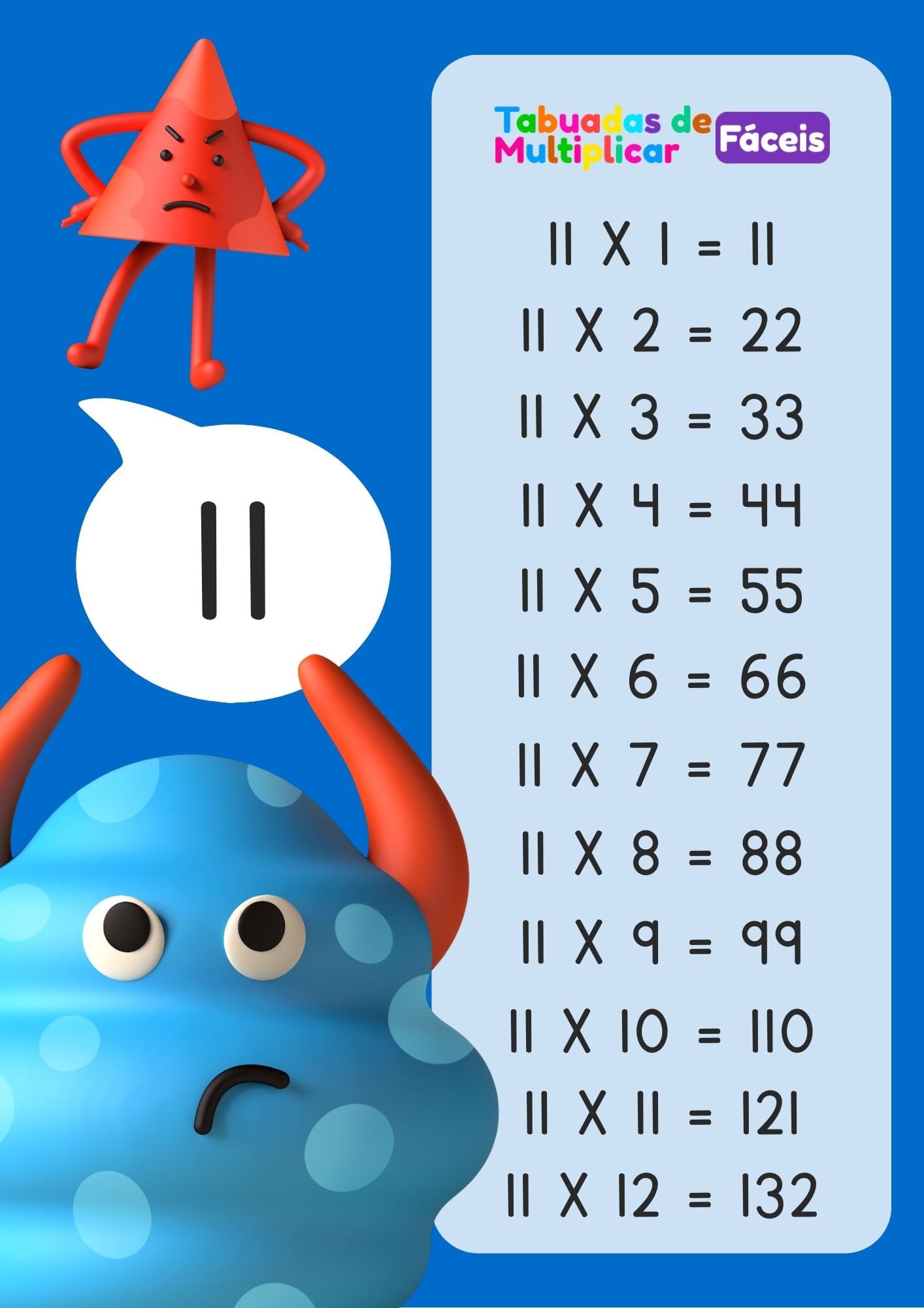 Tabuada do 11 - A tabuada de multiplicação de 11 para crianças